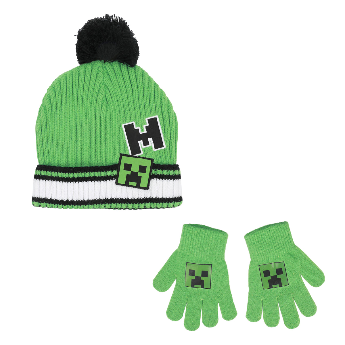 Minecraft Creeper Youth Cuff Hat And Knit Gloves Cold Weather Set ...